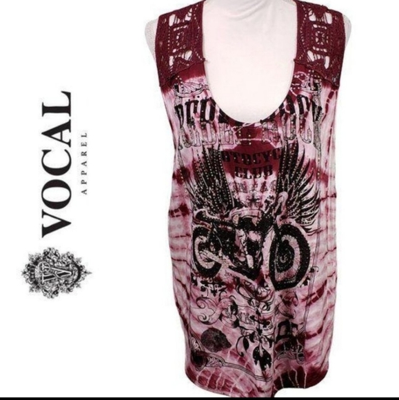 Vocal | Tops | Vocal Tie Dye Bling Motorcycle Tank Top Burgundy Crochet ...